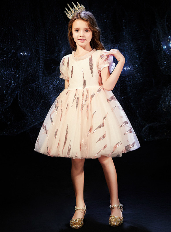 A-line Champagne Tulle Short Flower Girl Dress