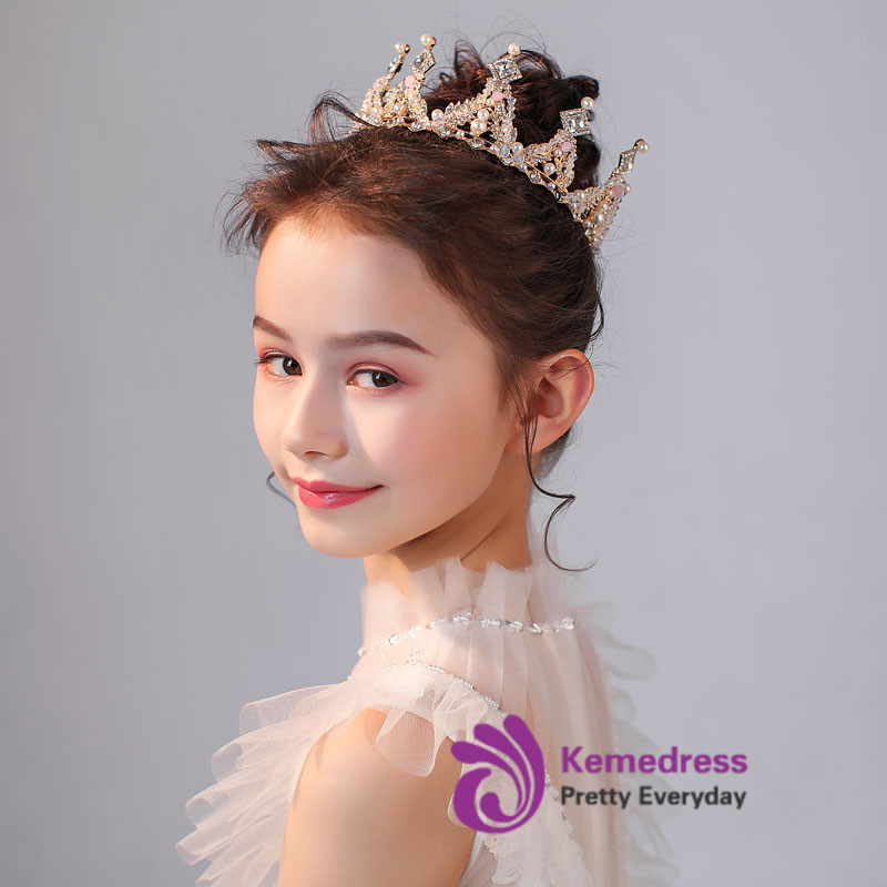 Crown Tiara Children's Princess Crystal Crown Big Round Crown