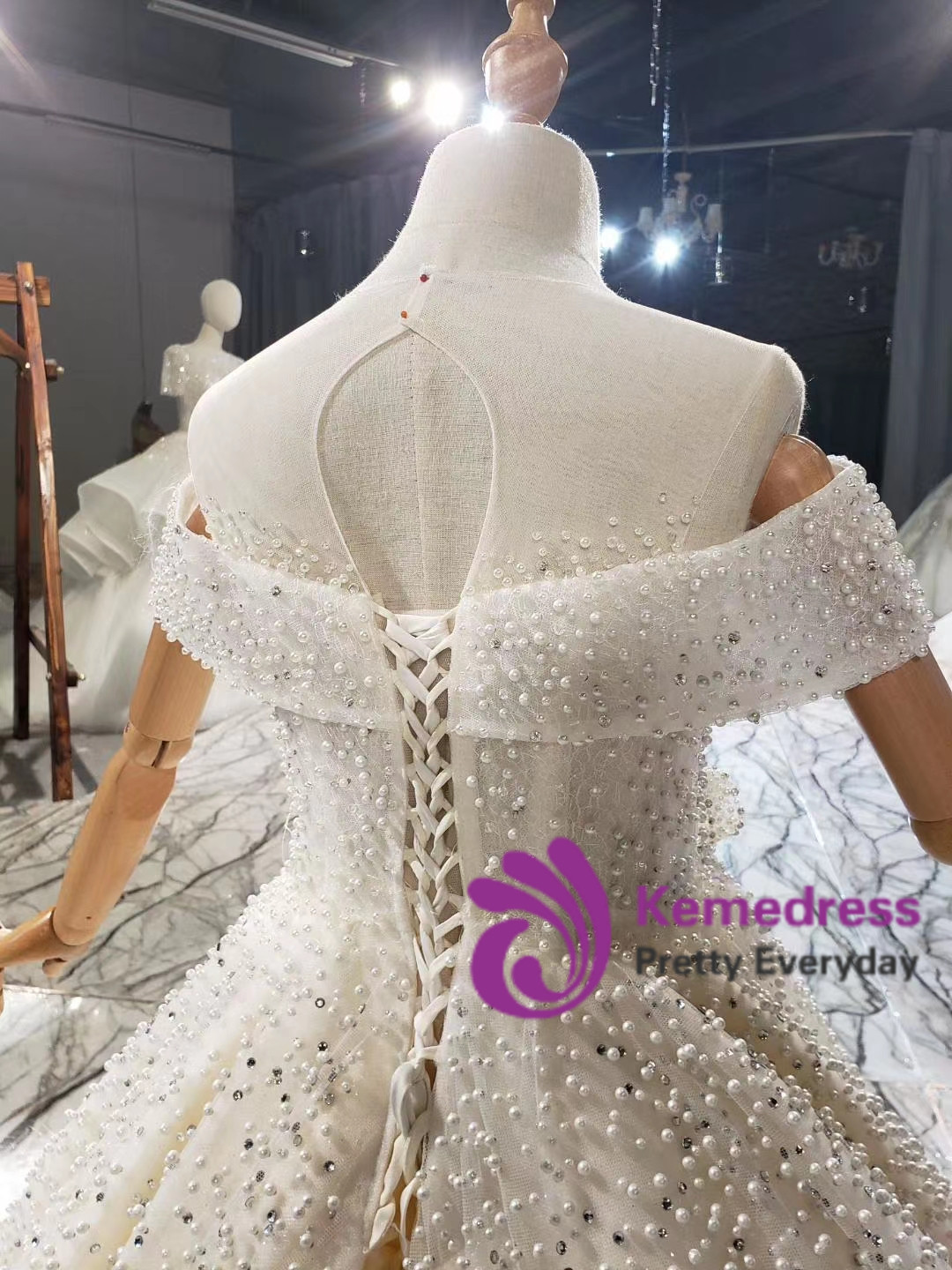 Light Champagne Tulle Beading Pearls Open Back Flower Girl Dress