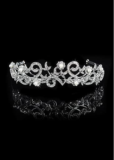 Trendy Dazzling Alloy Wedding Tiaras With Rhinestones & Pearls