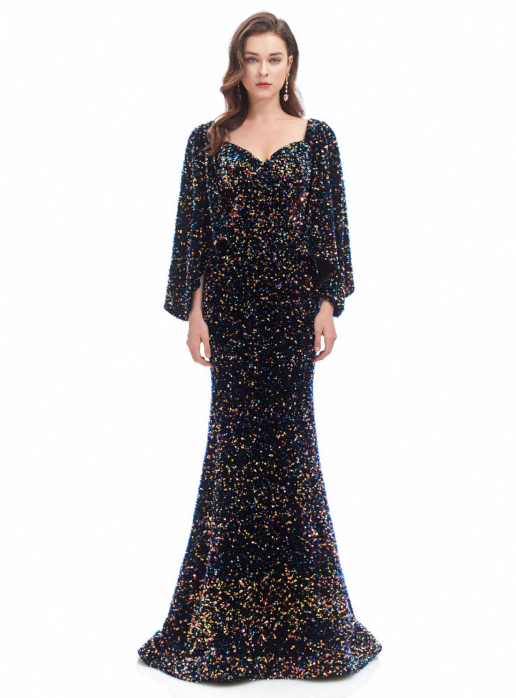 Pink Mermaid Sequins Bat Sleeve Prom Dress