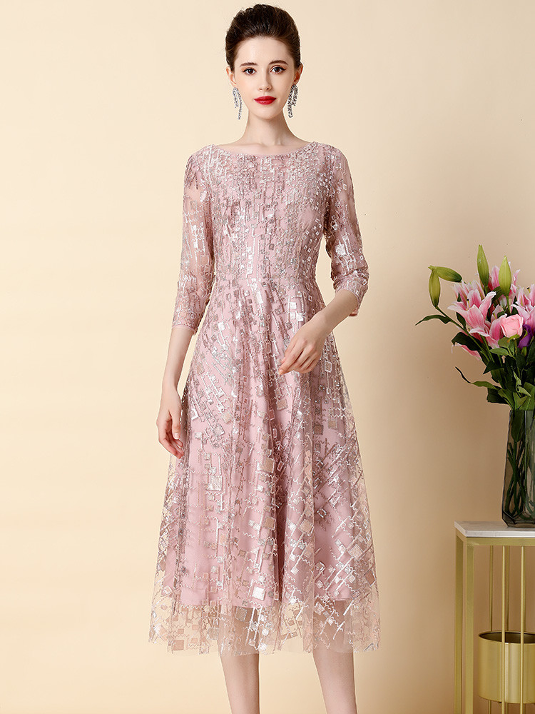 Light Blue Tulle Lace Short Sleeve Mother Of The Bride Dress