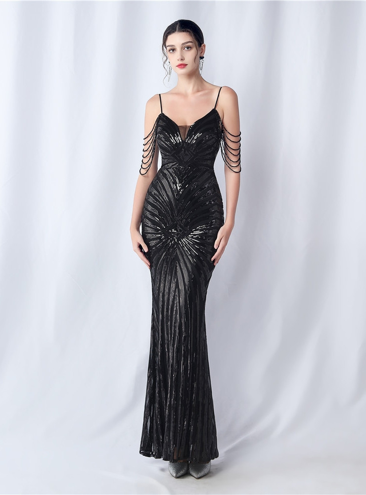 In Stock:Ship in 48 Hours Sexy Gold Sequins Beading Prom Dress