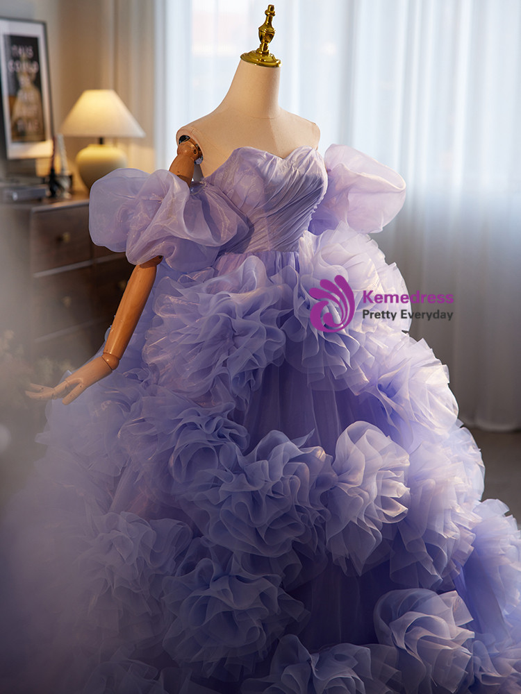 Purple Tulle Sweetheart Pleats Princess Quinceanera Dress