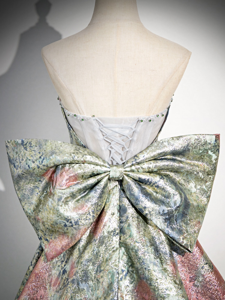Elegant Colorful Strapless Bow Prom Dress