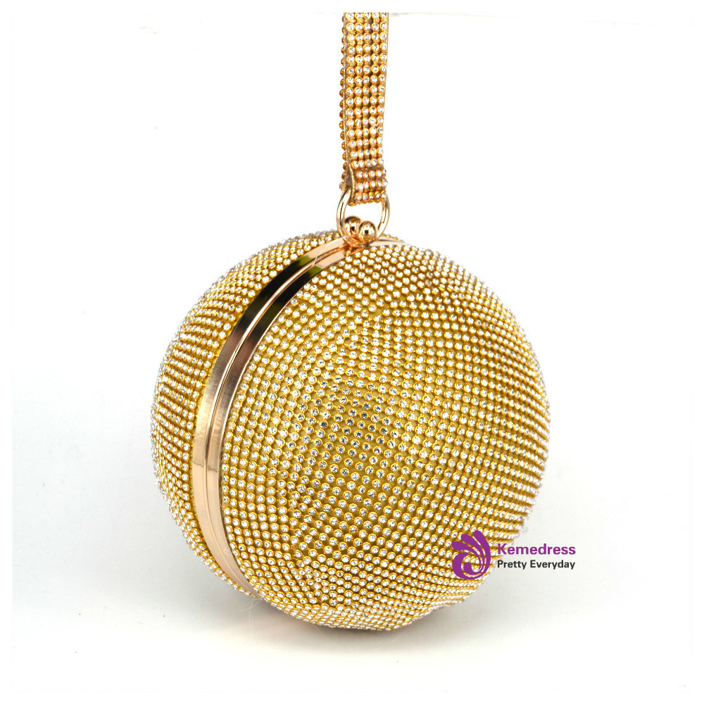 Fashion Golden Round ball Wristlets Women Clutch Evening Bag