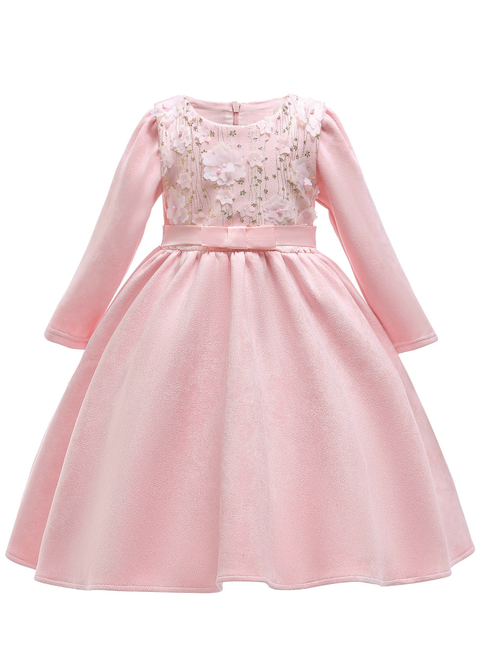 In Stock:Ship in 48 Hours Pink Half Sleeve Short Flwoer Girl Dress