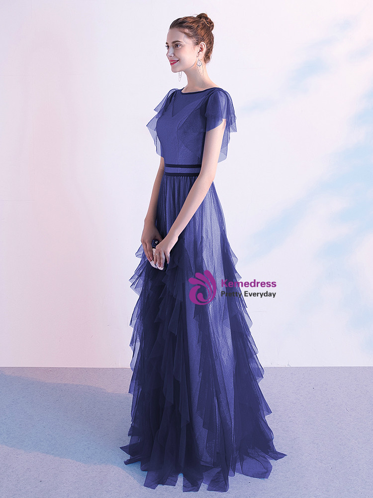 In Stock:Ship in 48 Hours A-Line Blue Starry Sky Tulle Prom Dress