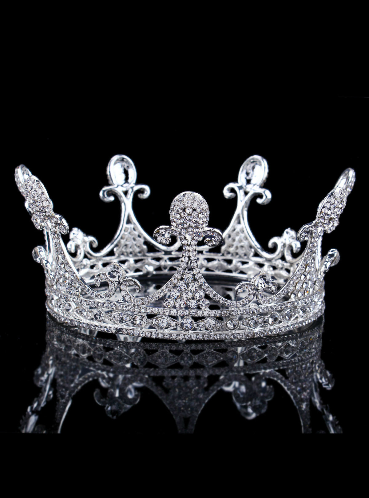 Crown Silver Round Crown Rhinestone Korean Hair Jewelry Crown