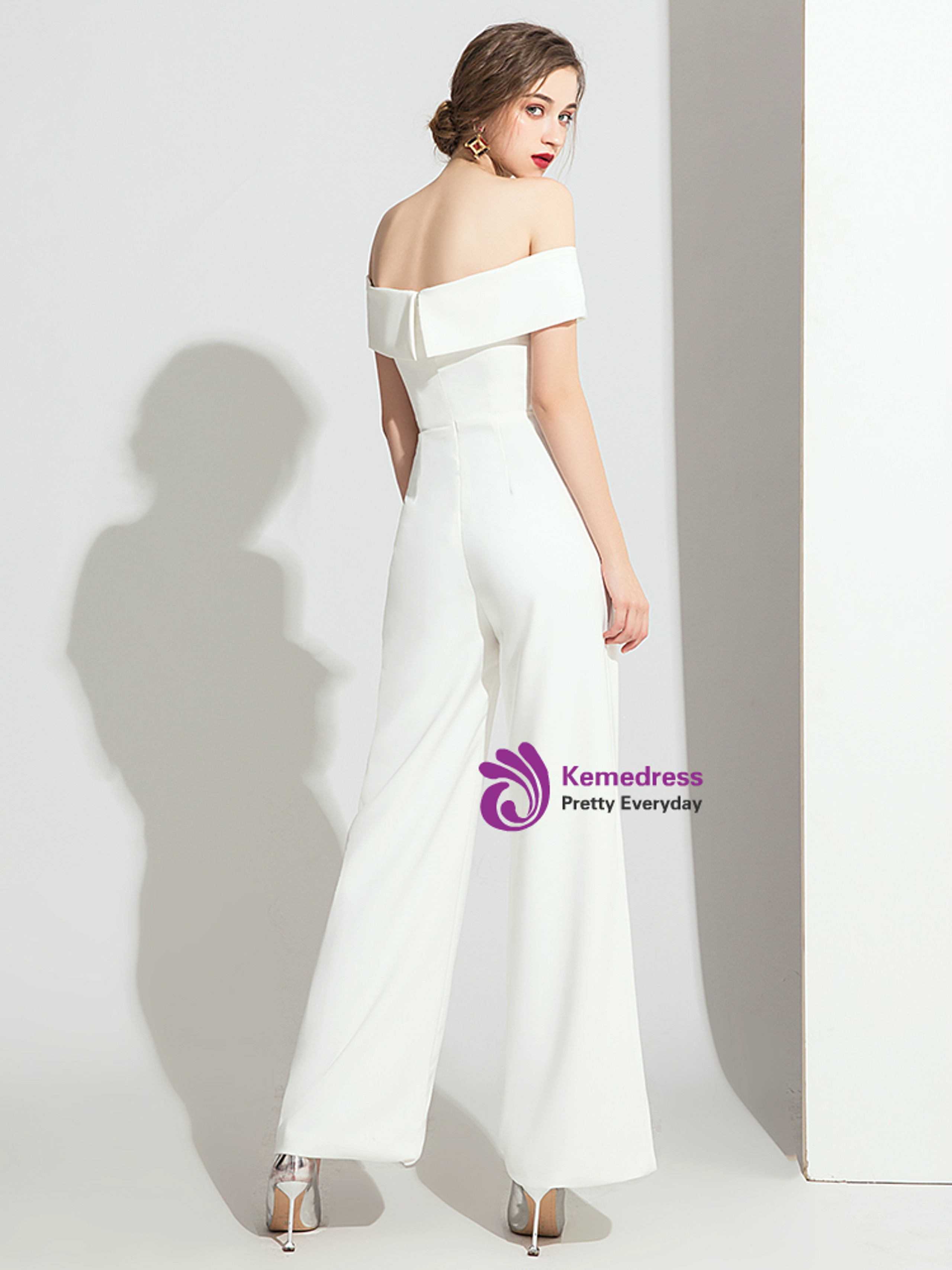 White Polyester Off The Shoulder Party Jumpsuits 2020