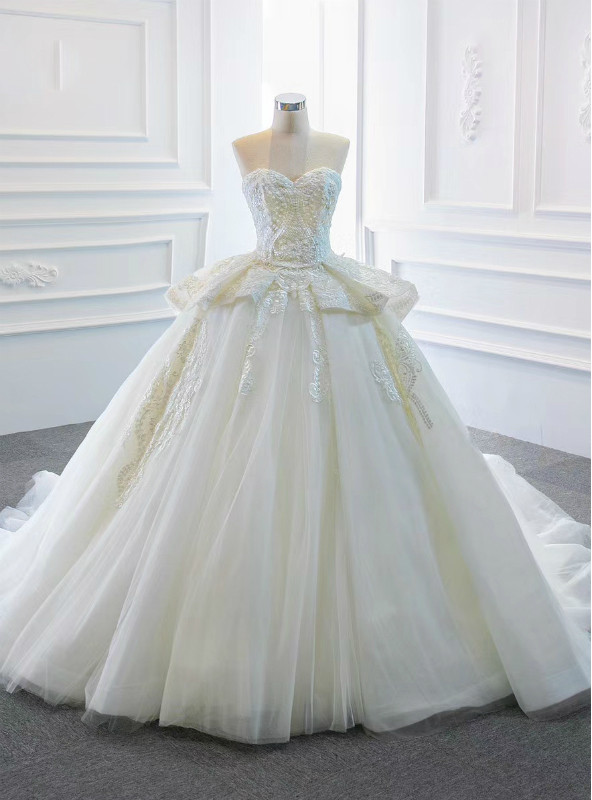 Ball Gown White Satin Sweetheart Wedding Dress