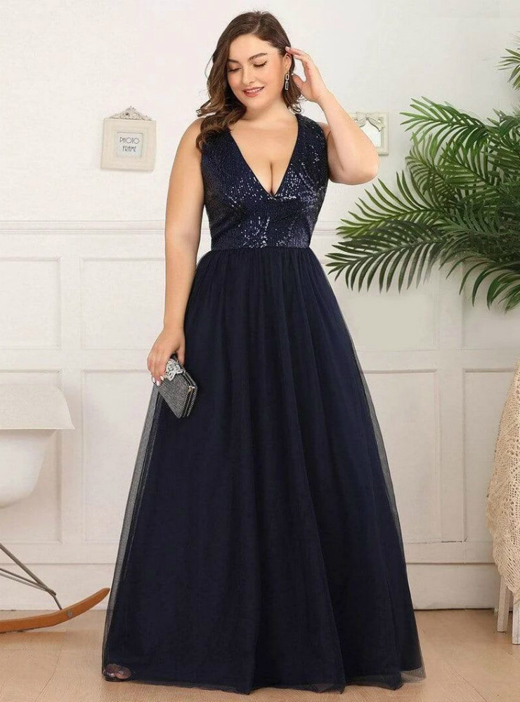 Come In All Styles And Colors Navy Blue Tulle Deep V-neck Sleeveless ...