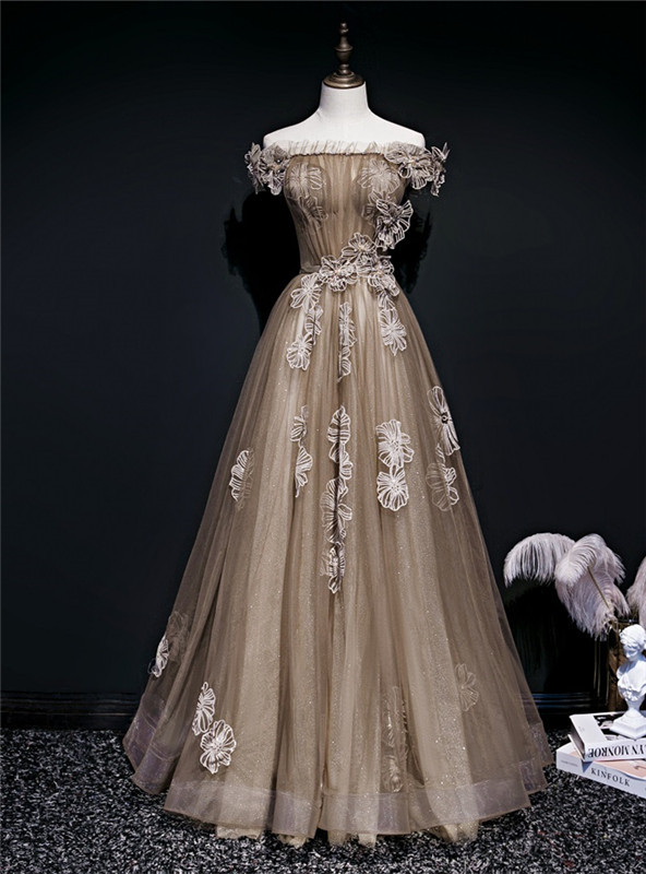Black Tulle Off the Shoulder Bow Prom Dress
