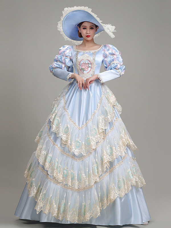 Light Yellow Lace V-neck Long Sleeve Rococo Baroque Dress