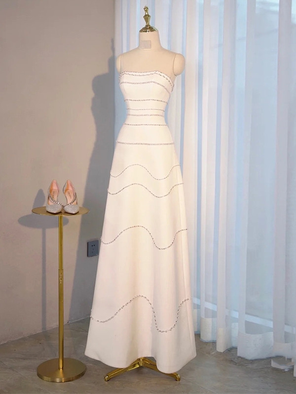 Heavy Beading Sequins Pearls Strapless Wedding Dress