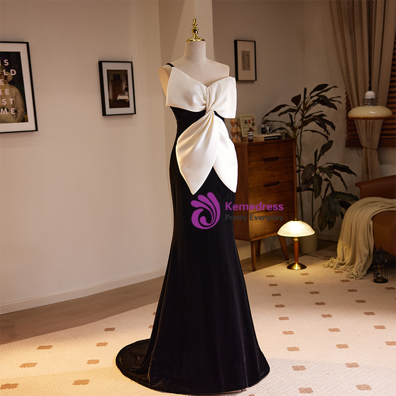 Black Mermaid Velvet One Straps Prom Dress