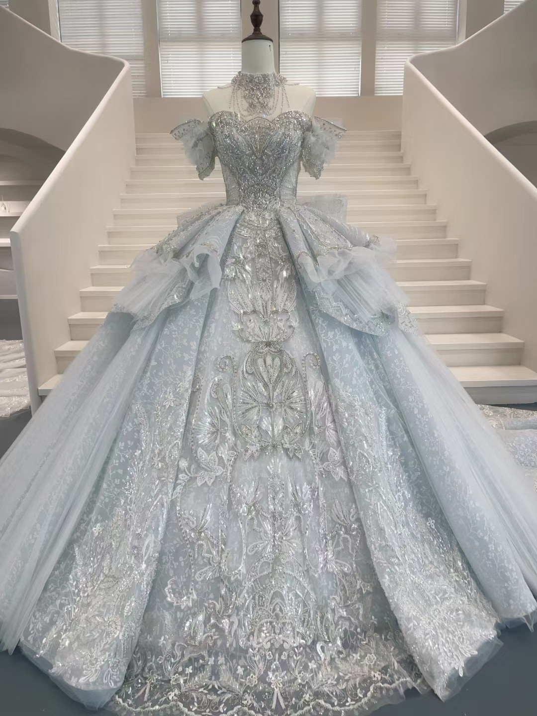Attractive Bridal Gown Lace Beading Off the Shoulder Ball Gown Lace ...