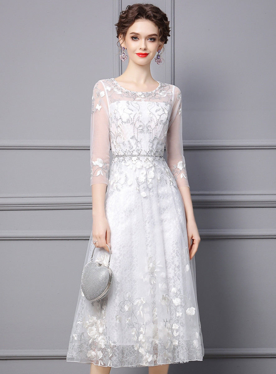 Light Blue Tulle Lace Short Sleeve Mother Of The Bride Dress