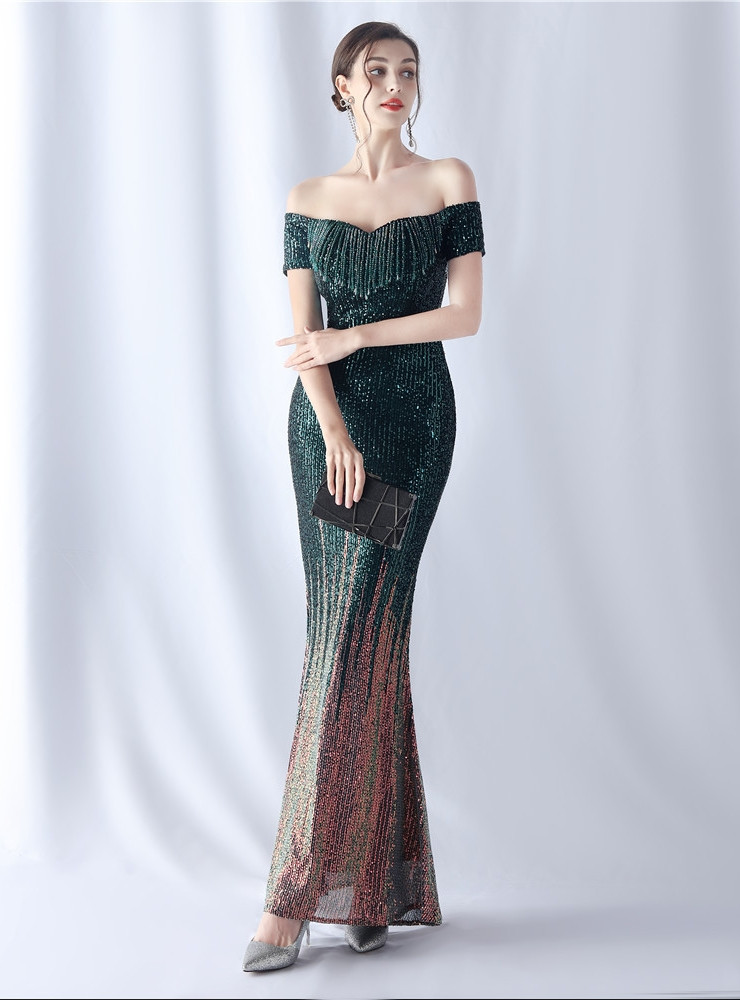 In Stock:Ship in 48 Hours Gold Mermaid Sequins Off the Shoulder Beading ...