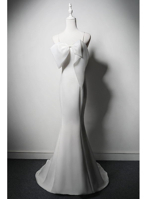 White Mermaid Spaghetti Straps Cross Straps Back Wedding Dress