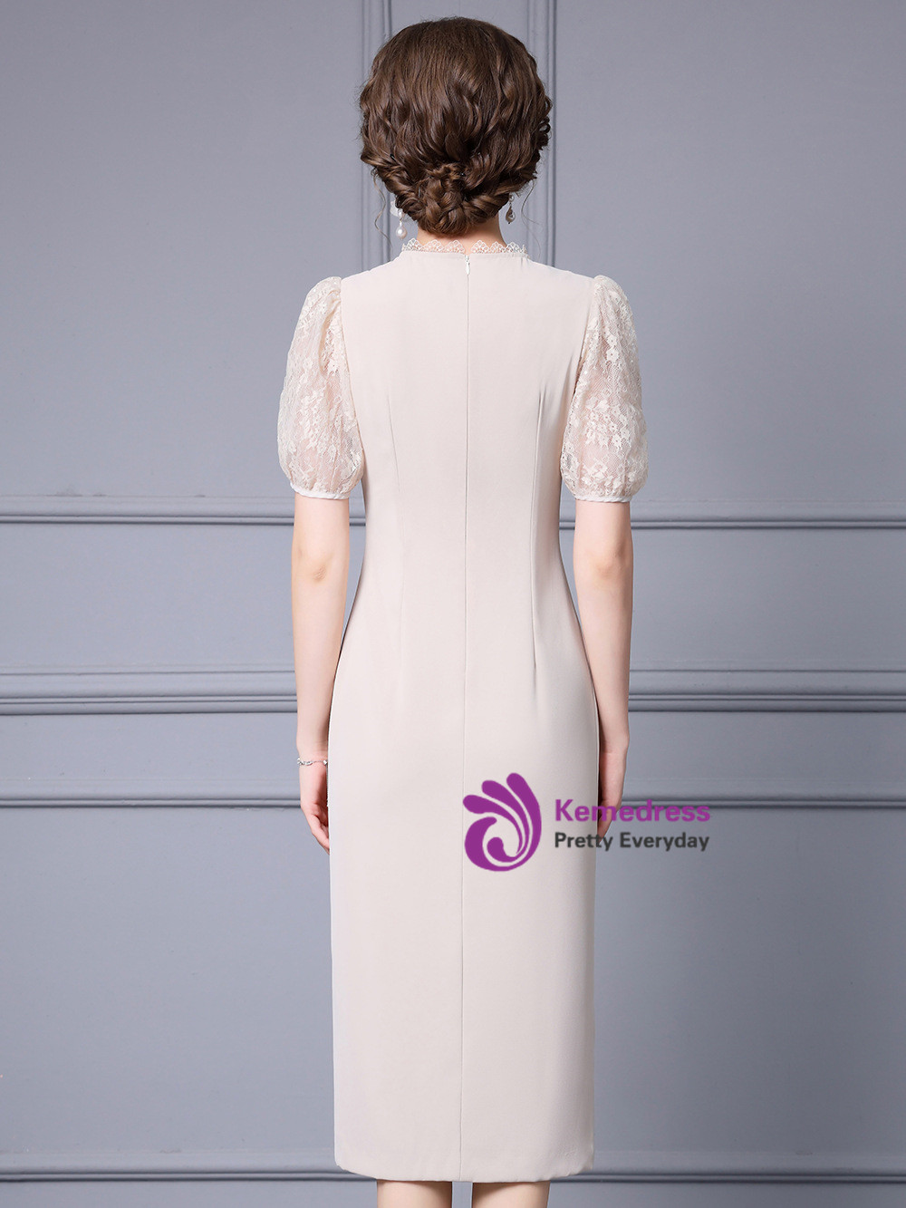 Apricot Lace Short Sleeve Mother Of The Bride Dress