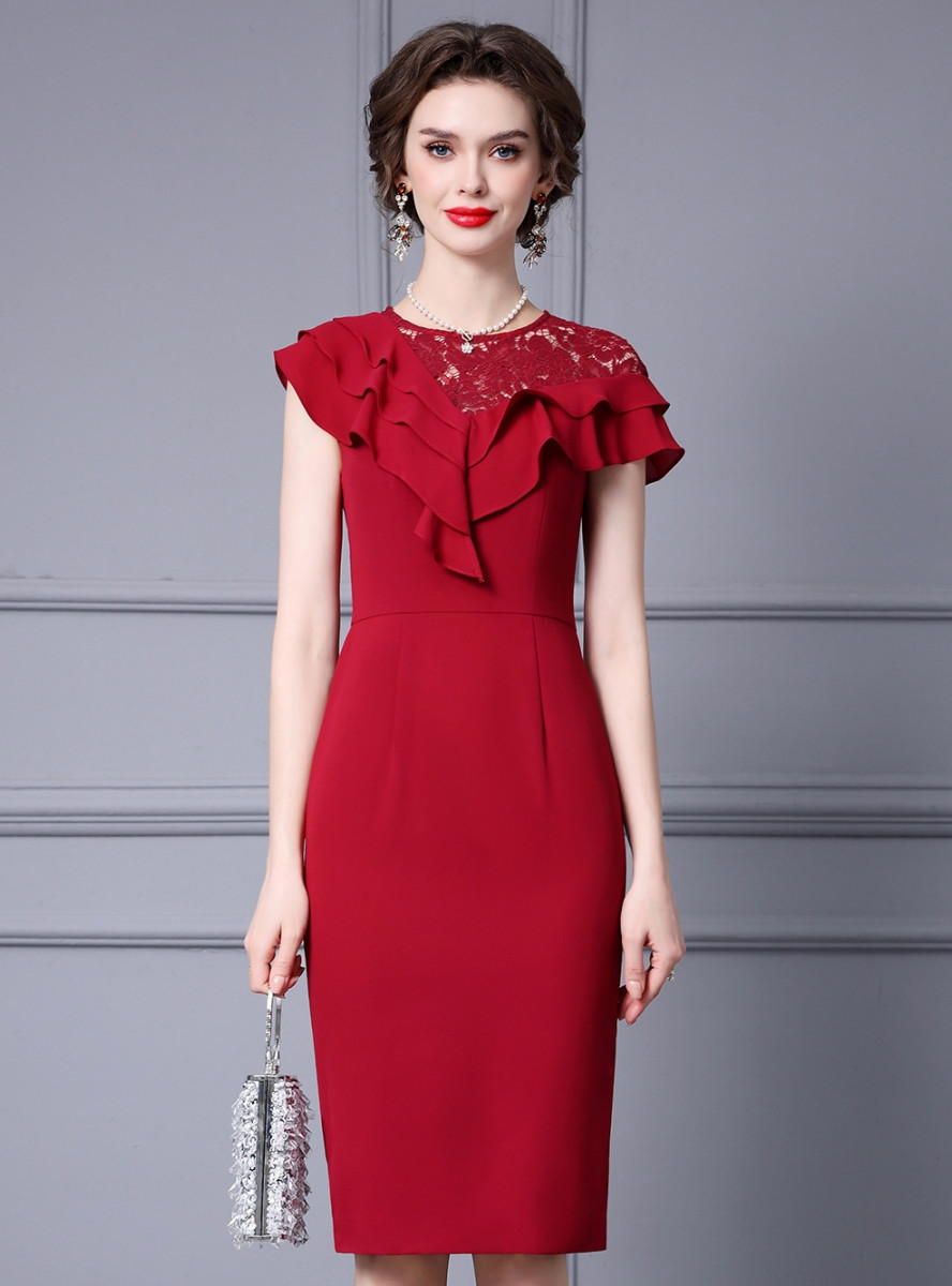Red Sheath Off the Shoulder Pleats Mother Of the Brides Dress