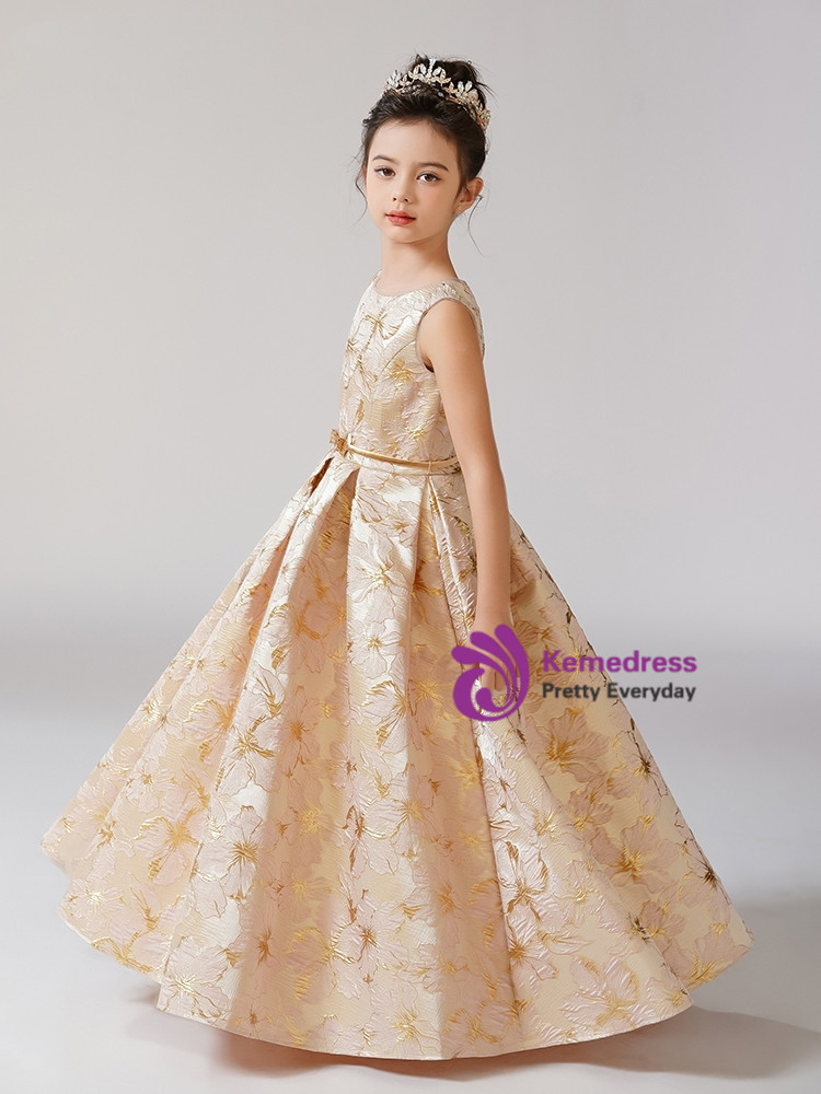 A-Line Print Scoop Neck Flower Girl Dress