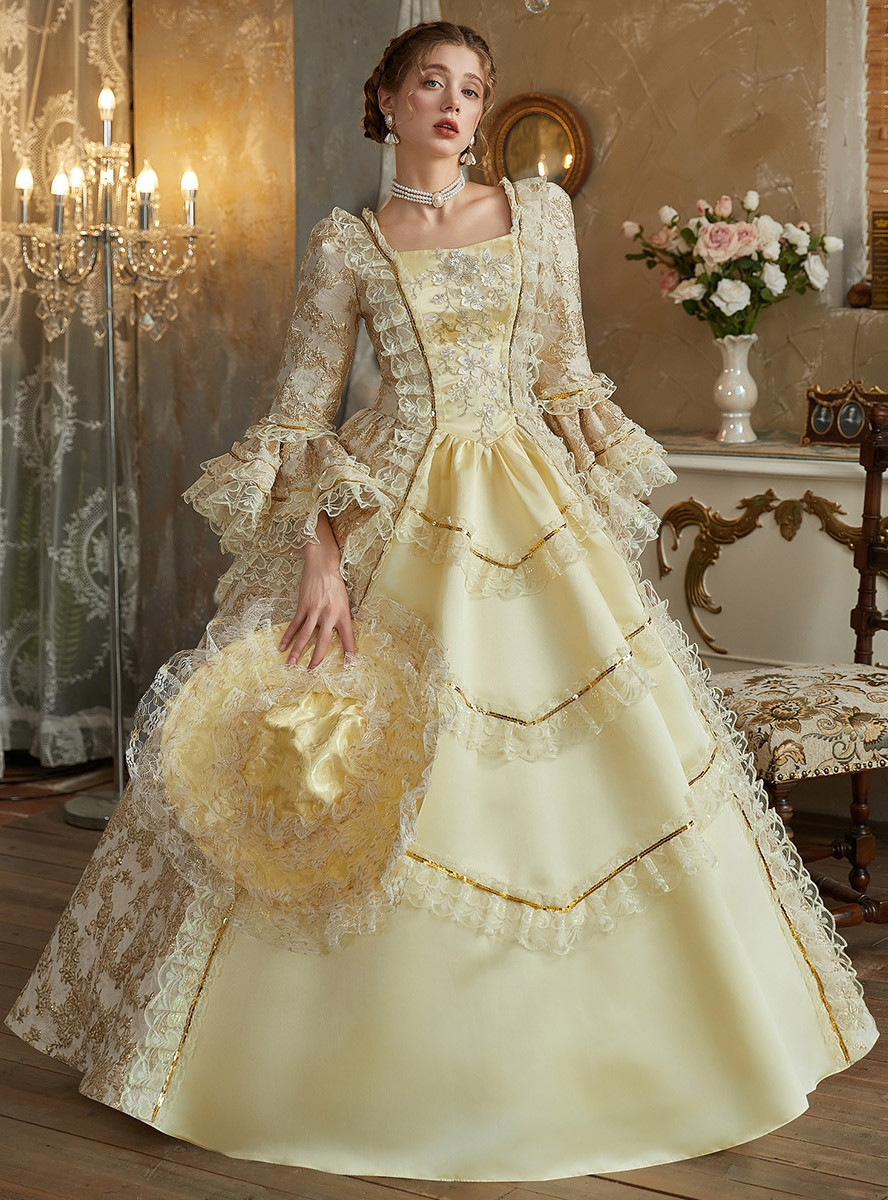 Champagne Long Sleeve Lace Rococo Baroque Dress