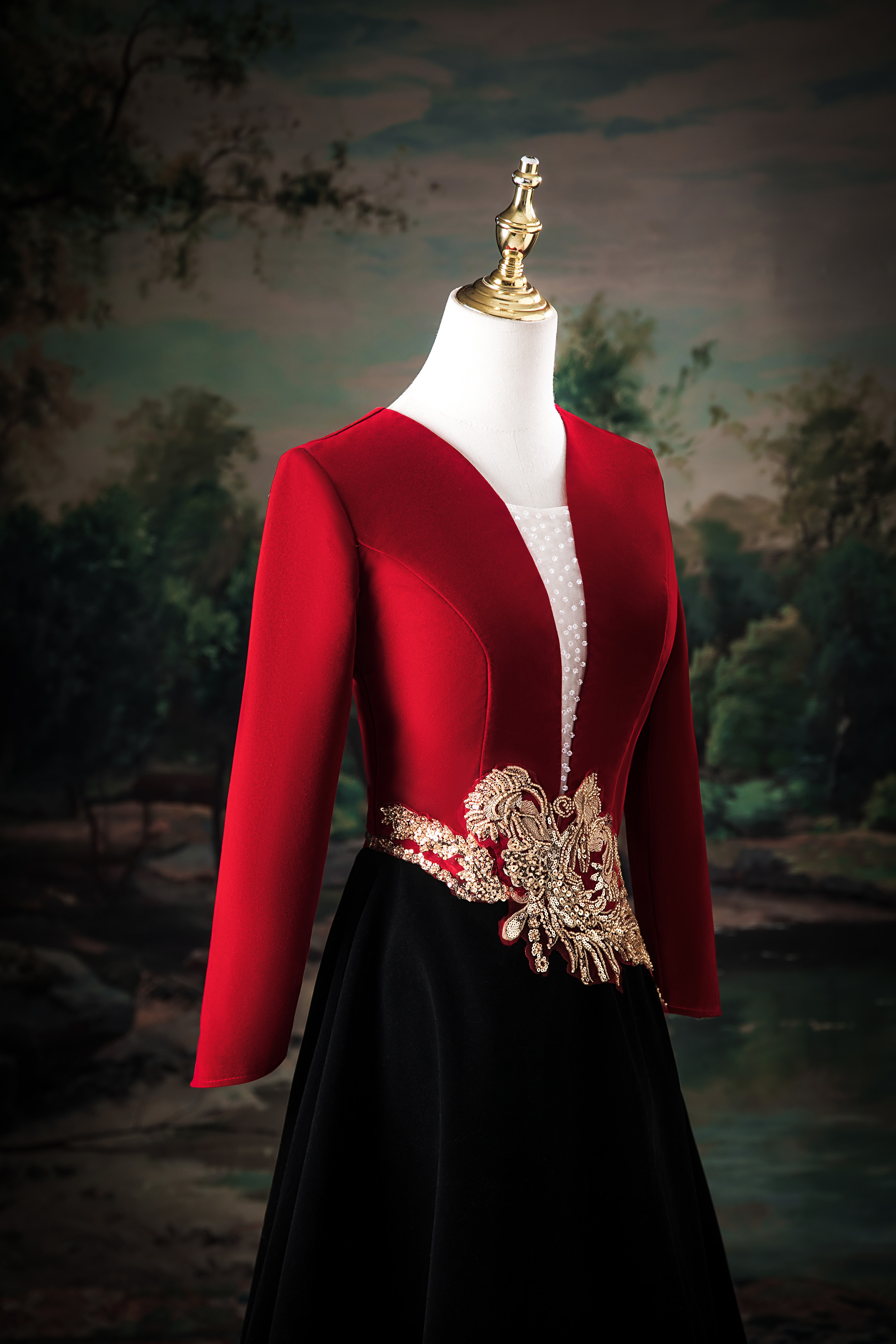 Black Velvet Long Sleeve Backless Prom Dress