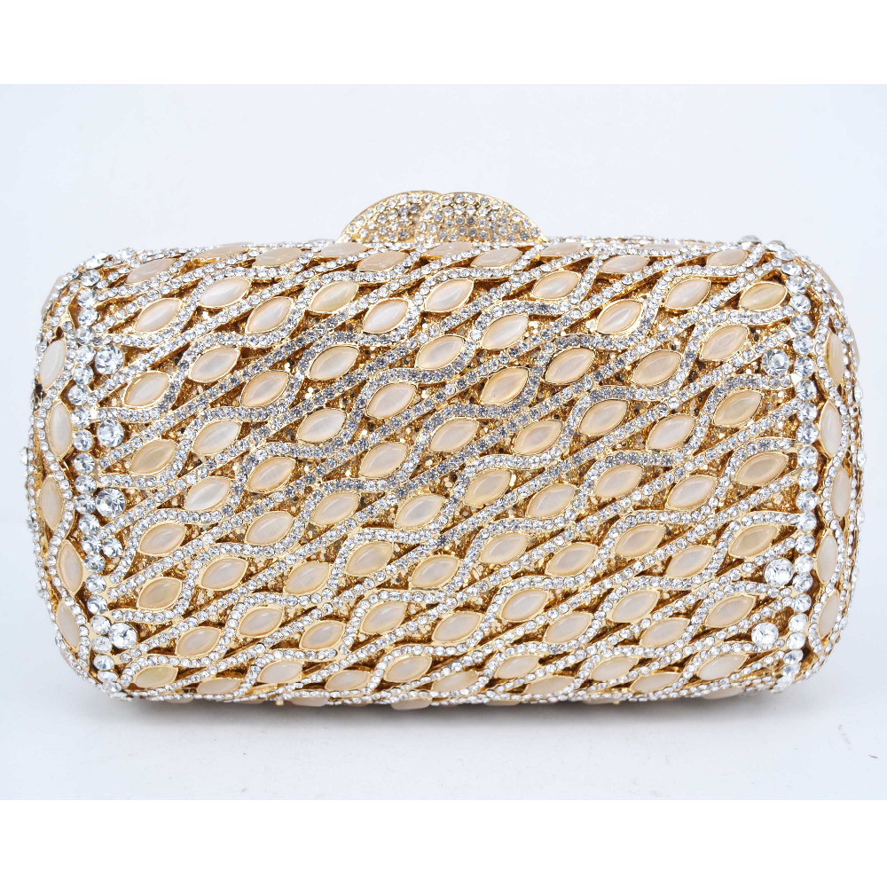 Golden Clutch bags Luxury crystal evening bags soiree pochette ladies ...