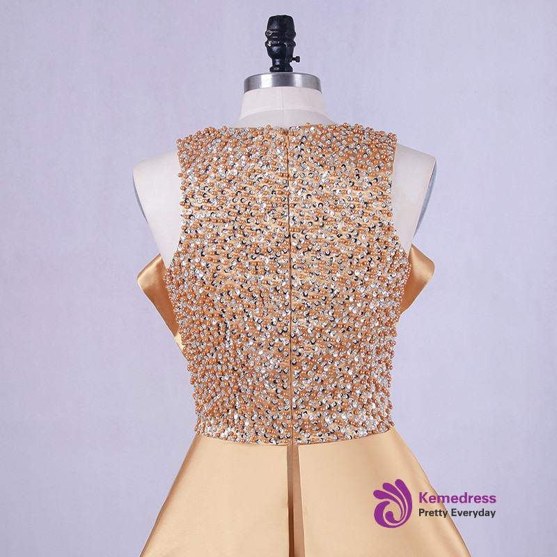 2018 Plus Size Bling Bling Beading Top Gold Prom Dresses Long Mermaid