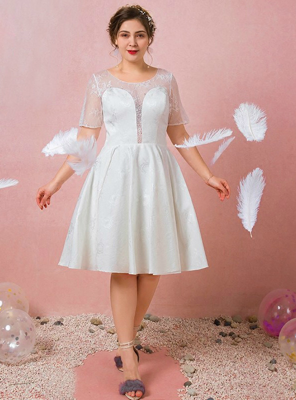 Short Half Sleeve Knee Length Little White Dresses