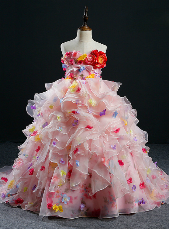 Ball Gown Multicolour Flower Strapless Flower Girl Dress
