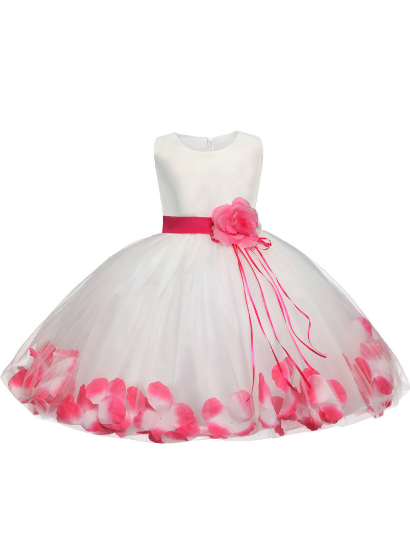 In Stock:Ship in 48 Hours Pink Satin Flower Girl Dress With Flower