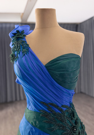 Green Blue Mermaid One Shoulder Pleats Appliques Prom Dress