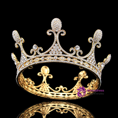 Gold Full Crown Round Crown Headwear Tiara