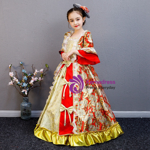 Red Ball Gown Short Sleeve Lace Rococo Baroque Vintage Dress