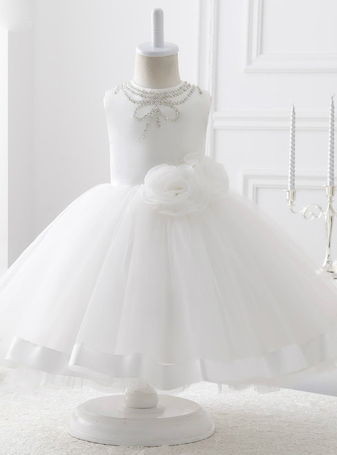 White Organza With Flowers Ball Gown Flower Girl Dresses 2017