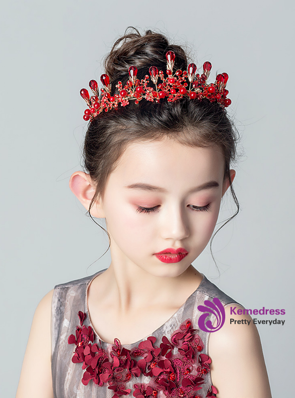 Girl's Red Crystal Big Crown Tiara Children Princess
