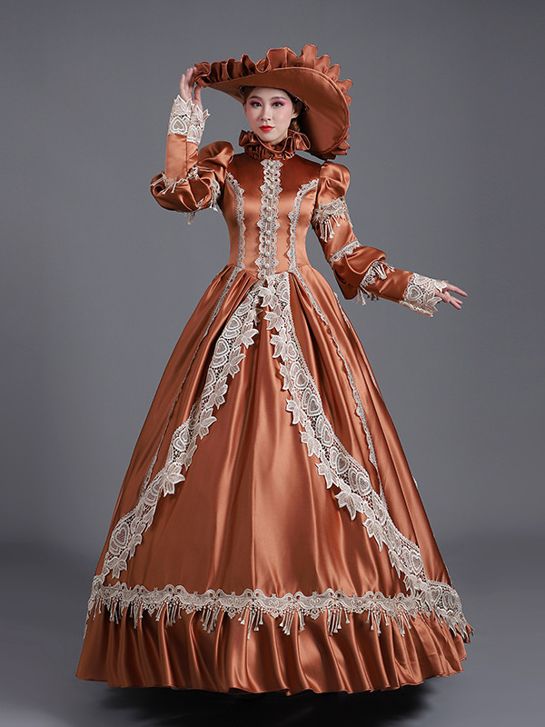 Light Blue Satin Lace Long Sleeve Rococo Baroque Dress