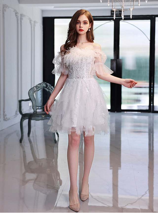 2020 In Stock:Ship in 48 hours Short Mini Tulle Wedding Dress
