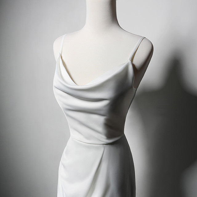Simple White Spaghetti Straps Wedding Dress
