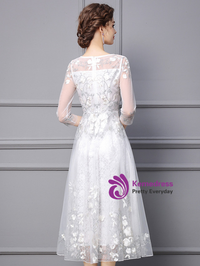 White Long Sleeve Appliques Mother Of The Bride Dress