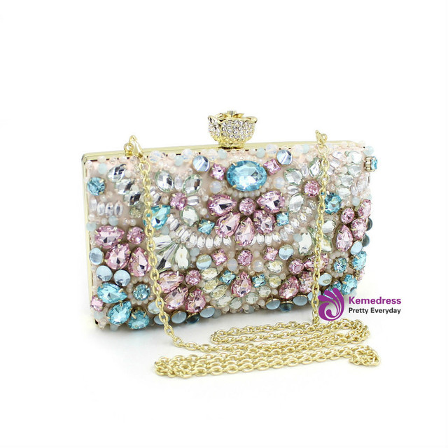 Beaded Clutch Bag Elegant Crystal Rhinestone Diamond Pearl Evening Party