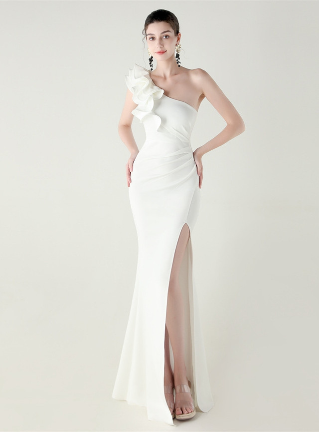 In Stock:Ship in 48 Hours Splendid White One Shoulder Split Party Dress