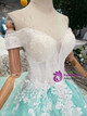 Green Tulle Appliques Off the Shoulder Beading Wedding Dress