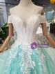 Green Tulle Appliques Off the Shoulder Beading Wedding Dress