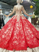 Red Ball Gown Lace Long Sleeve Luxury Wedding Dress With Beading
