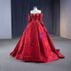 Red Long Sleeve Satin Sequins Prom Dress