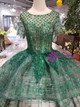 Green Ball Gown Sequins Short Sleeve Wedding Dress With Long Train